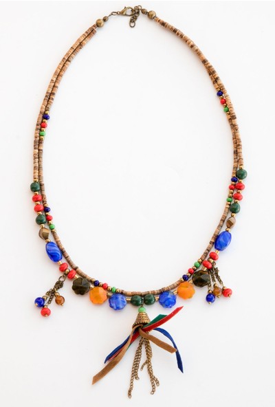 Lila Rosa Etnik Otantik Çoklu Kolye