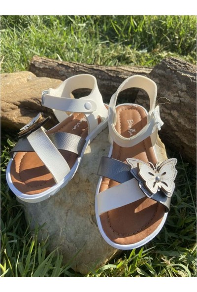 Devida Bayramlık Kelebekli Kız Çocuk Sandalet Beyaz