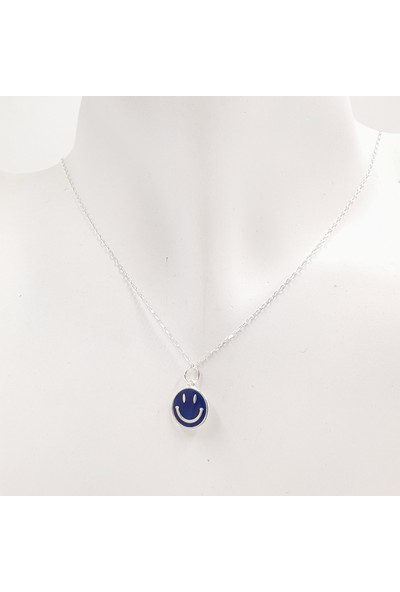 Takısen 925 Ayar Gümüş Kolye Mavi Gülen Yüz