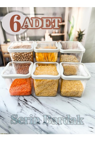 6 Adet Şeffaf Erzak Saklama Kabı/düzenleyici 6 Adet Şeffaf Erzak Saklama Kabı/düzenleyici