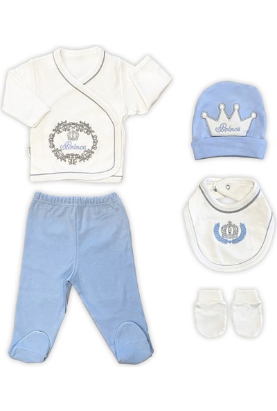 Sema Baby Prens Lüks 5 Parça Hastane Çıkışı Zıbın Seti - Mavi