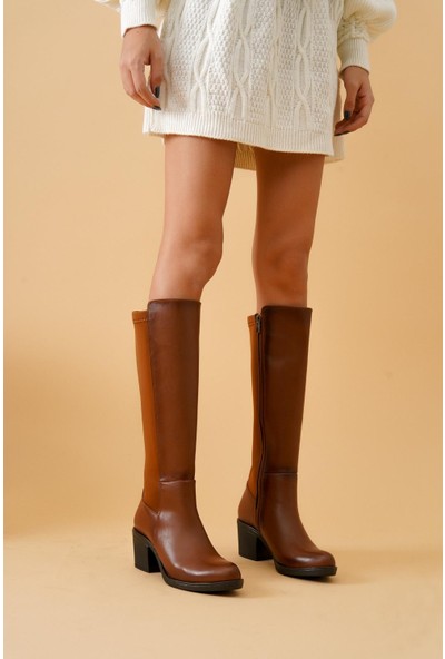 Basskan Bayan Taba Tiny Fermuarlı Cilt Çizme Basskan Bayan Taba Tiny Fermuarlı Cilt Çizme