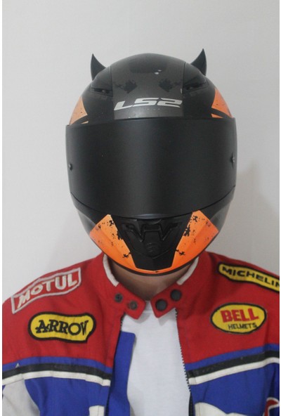 Mstories Motosiklet Kask Şeytan Boynuzu Süsü Aksesuarı Parlak Siyah Aparat - Orta
