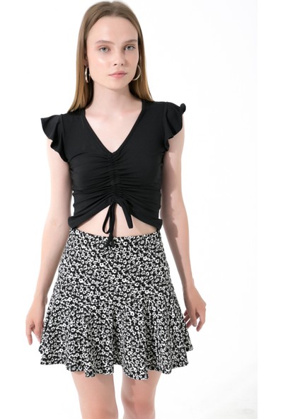 Açelya Kadın Beli Lastikli Volanlı Mini Şort Etek