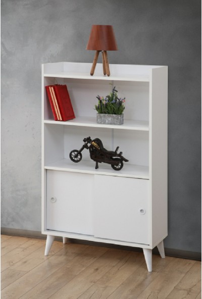 Alpino Audrey Kitaplık Yarısı Kapaklı Kitaplık Modern Kitaplık Sürgülü Kapaklı Kitaplık