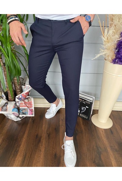 Ser Joven Erkek Slim Fit Lacivert Keten Pantolon Ser Joven Erkek Slim Fit Lacivert Keten Pantolon