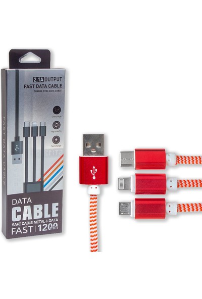 Mıcro Usb/type-C/lıghtnıng 2.1A Metal 1.2 Metre Şarj ve Data Kablosu Mıcro Usb/type-C/lıghtnıng 2.1A Metal 1.2 Metre Şarj ve Data Kablosu
