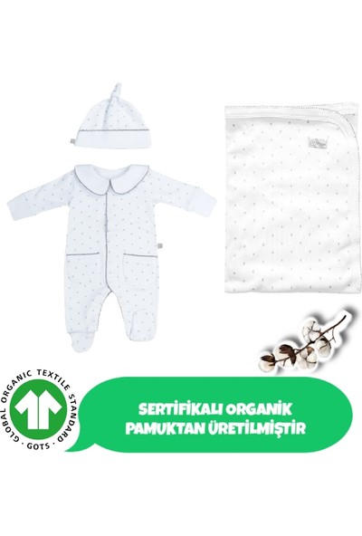 Mayys Baby Puantiyeli Beyaz 3 Parça Organik Pamuk Hastane Çıkışı Seti Unisex Bebe Yaka Kroşetalı Mayys Baby Puantiyeli Beyaz 3 Parça Organik Pamuk Hastane Çıkışı Seti Unisex Bebe Yaka Kroşetalı
