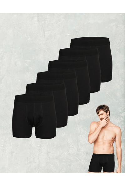 Erkek 6'lı Paket Siyah Pamuklu Premium Boxer Erkek 6'lı Paket Siyah Pamuklu Premium Boxer