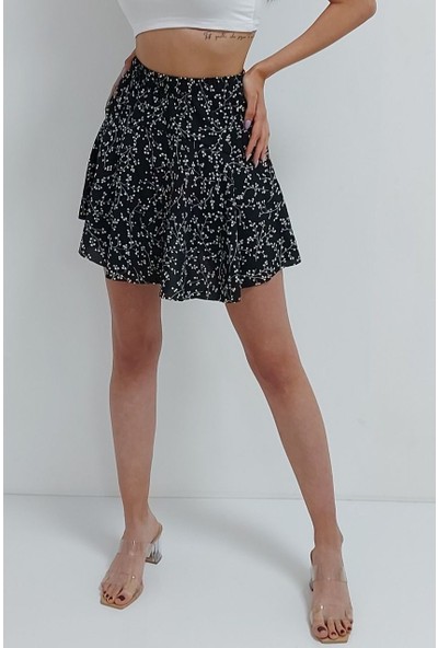 Stil Budur Desenli Şort Etek Siyah 2