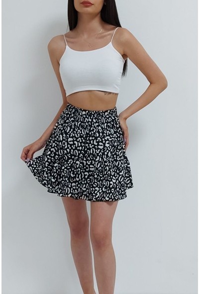 Stil Budur Desenli Şort Etek Siyah