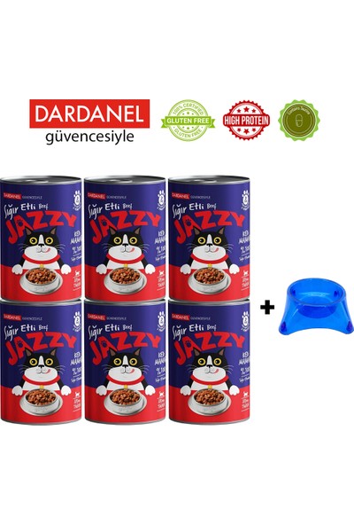 Jazzy Dardanel Jazzy Sığır Etli Tam Yaş Konserve Kedi Maması 400 gr - 6 Adet + Mama/su Kabı 250 ml Jazzy Dardanel Jazzy Sığır Etli Tam Yaş Konserve Kedi Maması 400 gr - 6 Adet + Mama/su Kabı 250 ml