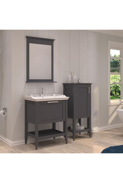 Orka Bastle 65 cm Mat Antrasit Banyo Dolabı ve Boy Dolabı Takımı Orka Bastle 65 cm Mat Antrasit Banyo Dolabı ve Boy Dolabı Takımı