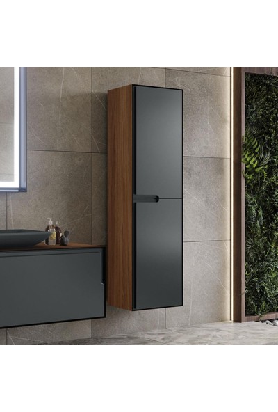Orka Craft 40 cm Mdf Ceviz-Mat Antrasit Banyo Boy Dolabı Orka Craft 40 cm Mdf Ceviz-Mat Antrasit Banyo Boy Dolabı