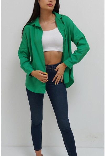 Terikoton Oversize Gömlek Yeşil Terikoton Oversize Gömlek Yeşil