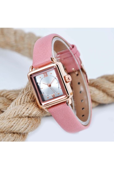 Sonsuzsaat Bakır Renk Minimal Kare Kasa Pembe Deri Kordonlu Vintage Retro Kadın Kol Saati SU-577 Sonsuzsaat Bakır Renk Minimal Kare Kasa Pembe Deri Kordonlu Vintage Retro Kadın Kol Saati SU-577