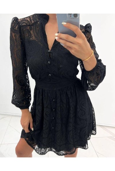 Salyangoz Desen Düğmeli Elbise