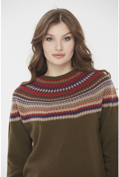 Desen Triko Kadın Sıfır Yaka Işleme Desenli Yün Kazak A.yeşil Desen Triko Kadın Sıfır Yaka Işleme Desenli Yün Kazak A.yeşil