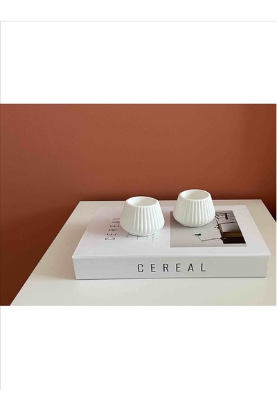 Morehome Striped 2 'li Beton Beyaz Tealight Mumluk Morehome Striped 2 'li Beton Beyaz Tealight Mumluk