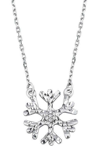 Altın Sepeti Beyaz Altın Pırlantalı Kar Tanesi Kolye