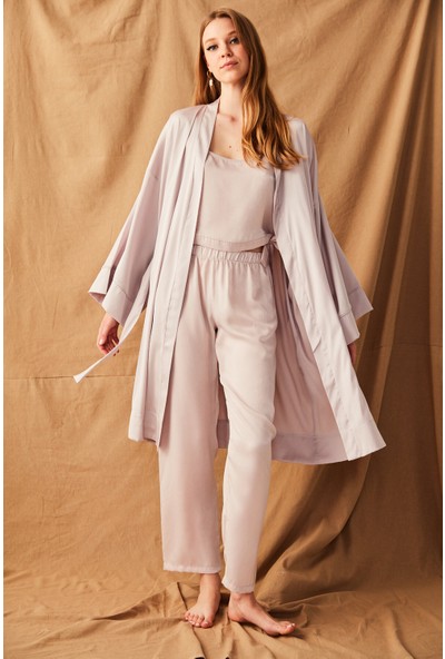 Penti Hushed Violet Satin Sabahlık