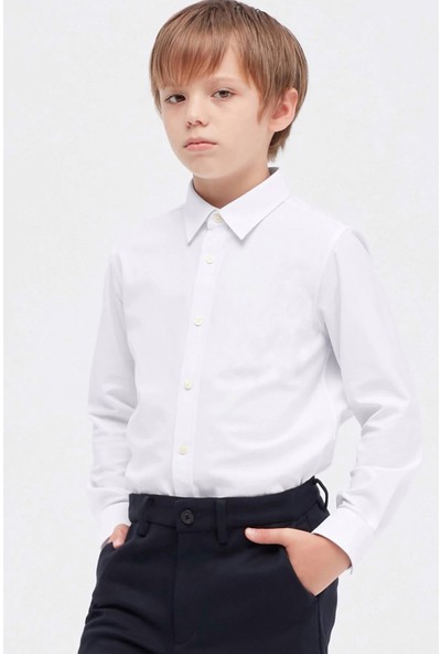 Alenmeza Erkek Çocuk Beyaz Pamuklu Cepsiz Gömlek Alenmeza Erkek Çocuk Beyaz Pamuklu Cepsiz Gömlek