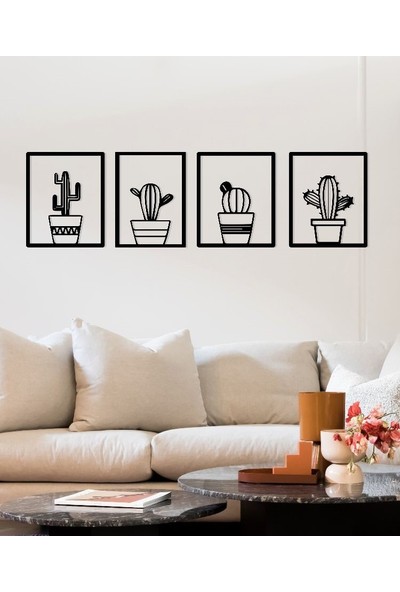 Özba Çerçeveli 4'lü Kaktüs Saksı Mdf Siyah Tablo