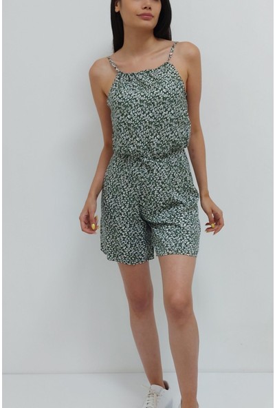 Askılı Şortlu Salopet Mintçiçekli