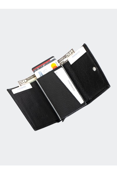 Fb Mekanizmalı Deri Cüzdan - Siyah