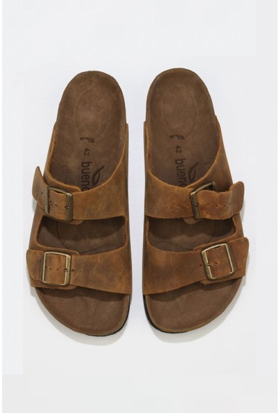 Bueno Shoes Sarı Greyzi Deri Erkek Düz Terlik