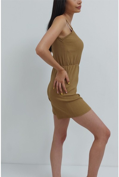 Ip Askılı Şortlu Salopet Vizon