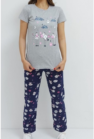Stil Budur Baskılı Pijama Takımı Gri