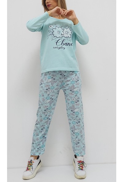 Stil Budur Baskılı Içi Tüylü Pijama Takımı Mint Stil Budur Baskılı Içi Tüylü Pijama Takımı Mint