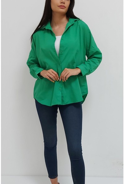 Stil Budur Terikoton Oversize Gömlek Yeşil Stil Budur Terikoton Oversize Gömlek Yeşil