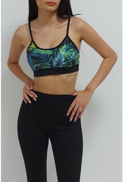 Stil Budur Ip Askılı Desenli Büstiyer Siyah