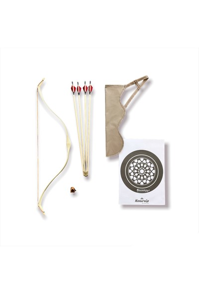 Geleneksel Okçuluk Başlangıç Genç Ok Yay Seti Kemik (4 Ok+ Zihgir+ Tirkeş +Hedef)