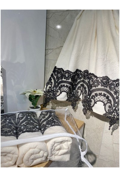 Senem Neyiş Güpürlü İncili 4'lü Set Havlu 50 x 90 Şeffaf Hurçlu Çeyizlik