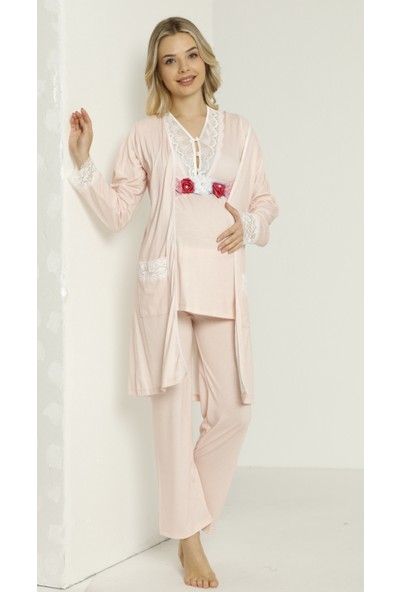 Jenika Kadın Sabahlıklı 3 Lü Hamile Pijama Takım