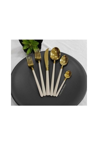 Brondoff Bahama 18 Parça Bej Titanyum Gold Çatal Kaşık Bıçak Seti