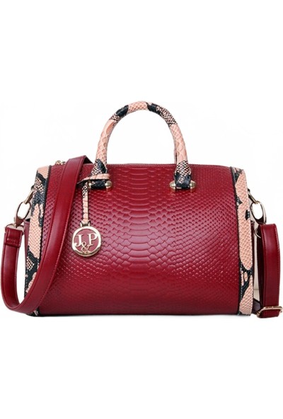 Yeni Timsah Desen Pu Deri Kadın Çanta, Vintage Kadın Omuz Çantası Çapraz Vücut Messenger Çanta (Kırmızı)