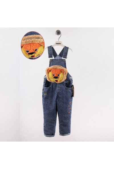 Overdo Aslan Nakışlı Çantalı Erkek Çocuk Kot Salopet / Bahçivan