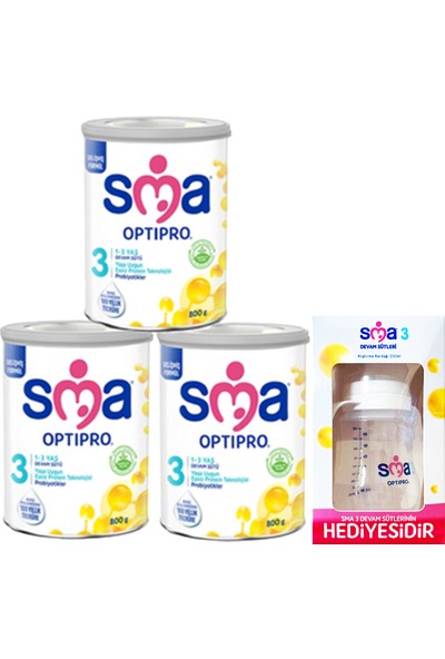 Sma Optipro Probiyotikli 3 1-3 Yaş Devam Sütü 800 gr x 3 Adet / Biberon Hediyeli Sma Optipro Probiyotikli 3 1-3 Yaş Devam Sütü 800 gr x 3 Adet / Biberon Hediyeli