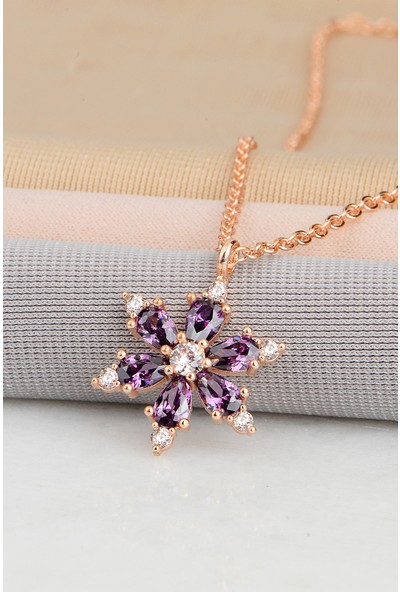 Bilsen Store 925 Ayar Amatis Taşlı Karamel Lotus Çiçeği Kolye