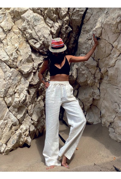 Lieta Boutique Keten Ekru Renk Yüksek Bel Pantolon / Doğa Dostu Sürdürülebilir Karışımsız Ham Keten Kumaş Lieta Boutique Keten Ekru Renk Yüksek Bel Pantolon / Doğa Dostu Sürdürülebilir Karışımsız Ham Keten Kumaş