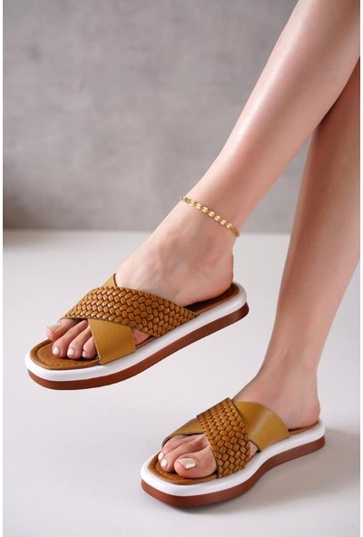 Bpm Bpm Valeria Hakiki Deri Kahverengi Kadın Terlik