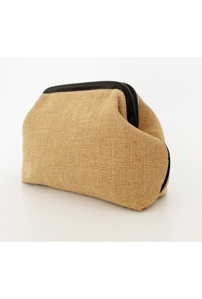 Heybes Kadın Siyah Biyeli Jüt Hasır Clutch El Çantası
