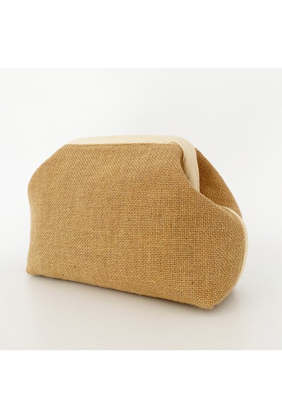 Heybes Kadın Krem Biyeli Jüt Hasır Clutch El Çantası