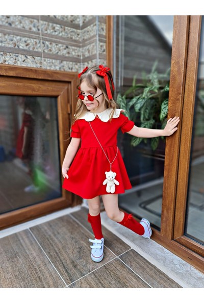 Polat Kids Kırmızı Elbise + Çorap + Zincirli Ayıcık Aksesuar Polat Kids Kırmızı Elbise + Çorap + Zincirli Ayıcık Aksesuar