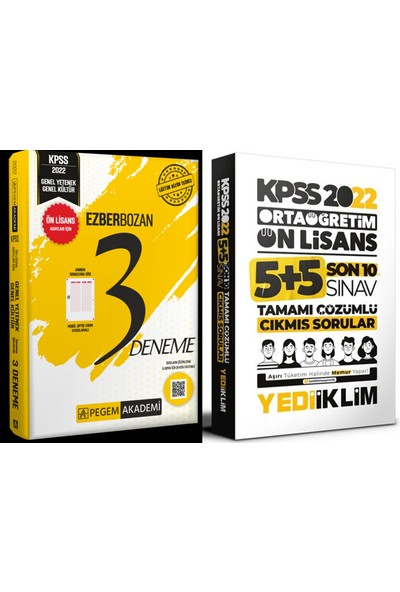 Pegem Akademi Yayıncılık 2022 Kpss Lise ve Önlisans Tamamı Çözümlü 3 Lü Karma Deneme Pegem+Yediiklim 5+5 Çıkmış Pegem Akademi Yayıncılık 2022 Kpss Lise ve Önlisans Tamamı Çözümlü 3 Lü Karma Deneme Pegem+Yediiklim 5+5 Çıkmış