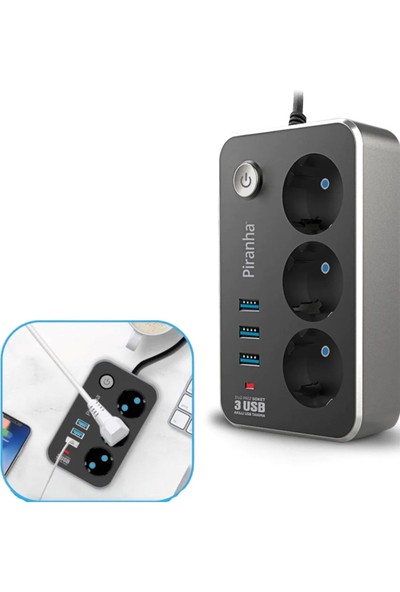 Buffer® Isıya Dayanıklı Termal Akım Korumalı 2 Metre 10A 2500W 3lü Priz ve 3 USB Li 2.1A Uzatma Kablosu Buffer® Isıya Dayanıklı Termal Akım Korumalı 2 Metre 10A 2500W 3lü Priz ve 3 USB Li 2.1A Uzatma Kablosu